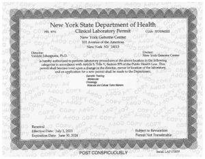 Lab Permits and Accreditations - New York Genome Center